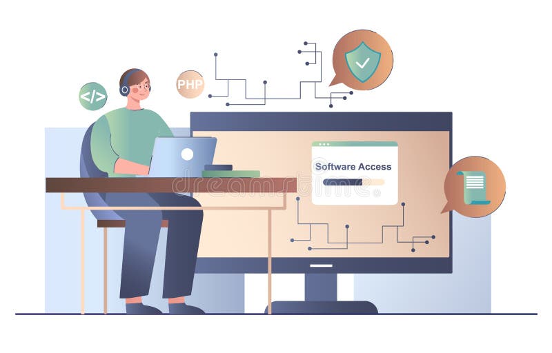 Male Character is Working on Back End Development on Computer Stock ...