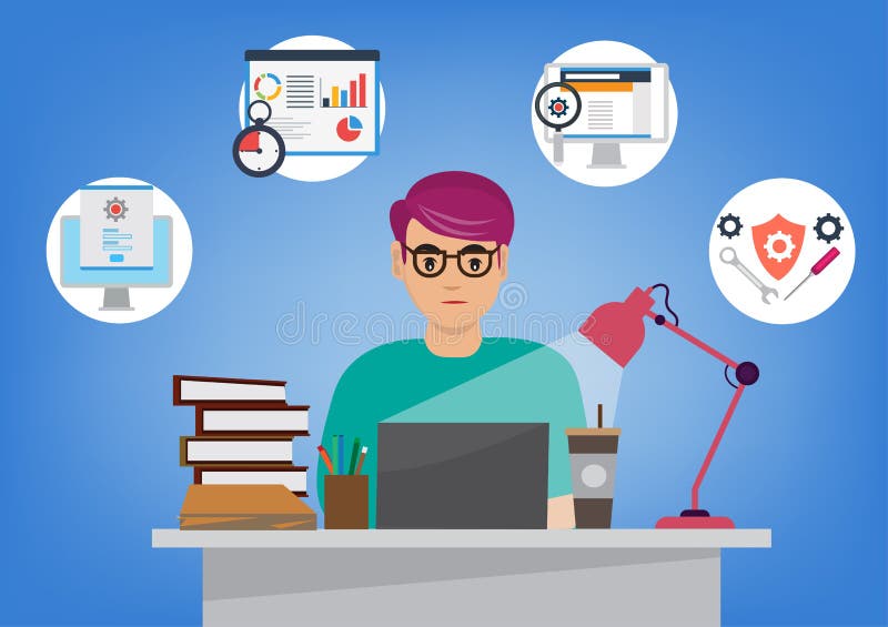 Programming Web Pages With Html And Css Code On A Desktop Computer Stock Illustration