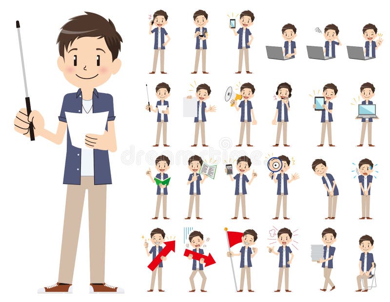 Male Charactor Set. Presenting in Various Action. Stock Vector ...