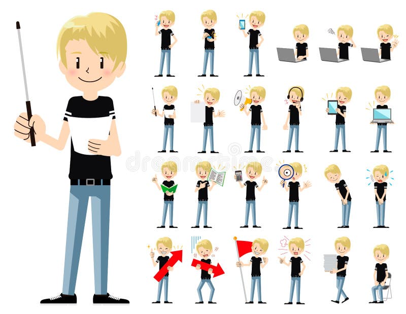 Male Charactor Set. Presenting in Various Action Stock Vector ...