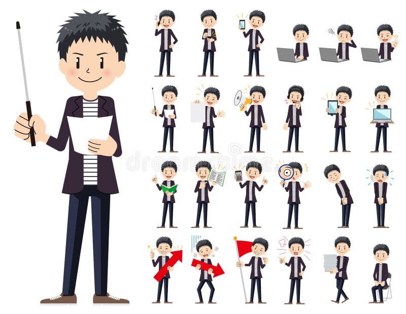 Male Charactor Set. Presenting in Various Action. Stock Vector ...