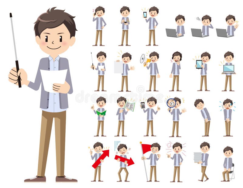 Male Charactor Set. Presenting in Various Action. Stock Vector ...
