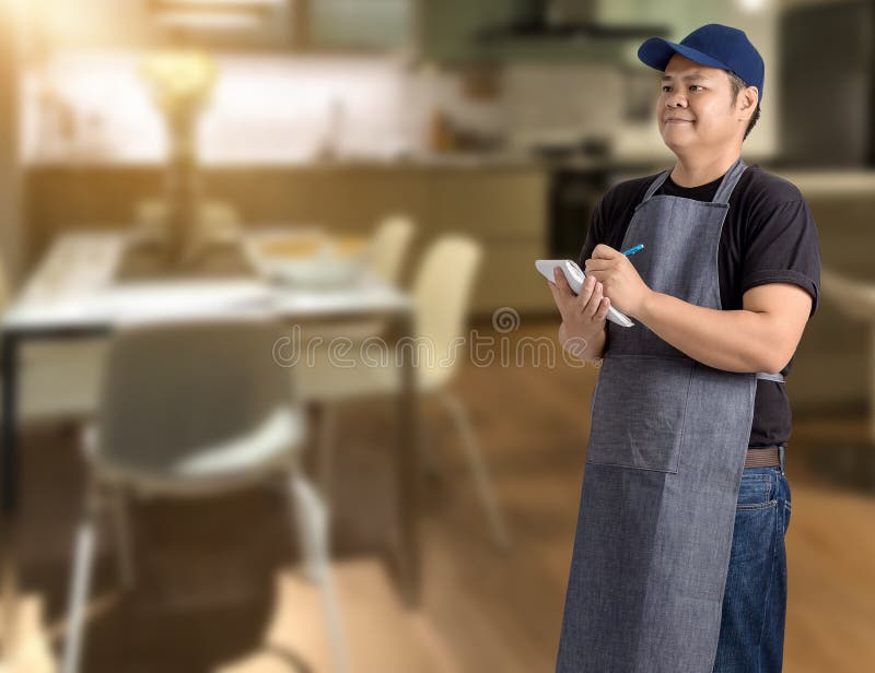 Male Chef Assistant Taking Order and Making Note Stock Image - Image of ...