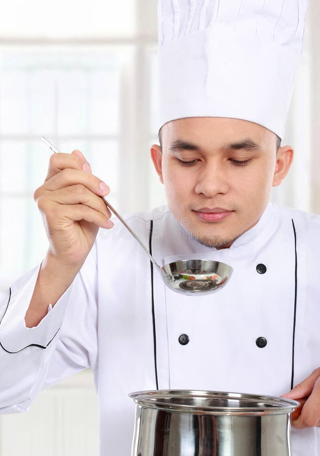 Male Chef Put Some Ingredient in the Pot Stock Image - Image of ...
