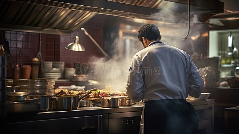 Male Chef Cooking in a Restaurant Kitchen Stock Illustration ...