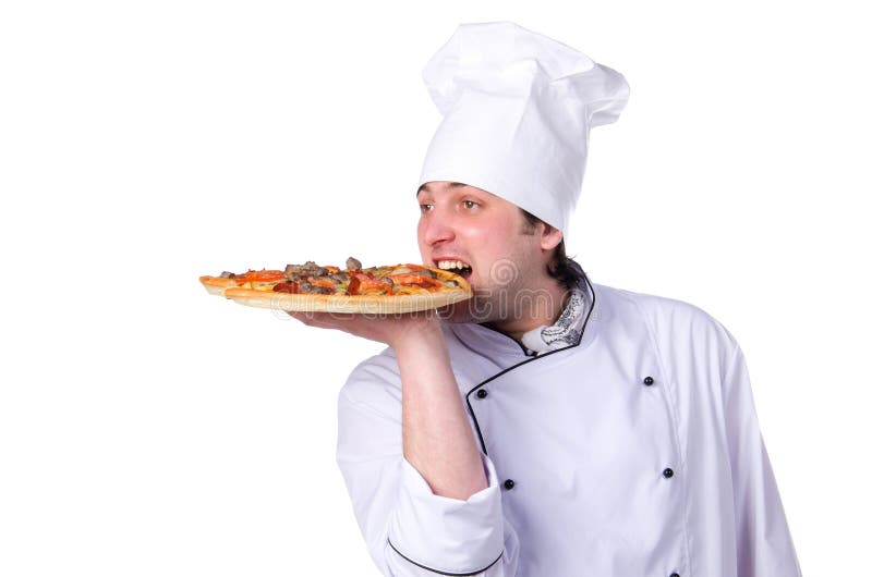 Male Chef Holding Open Two Boxes of Pizza Stock Image - Image of ...