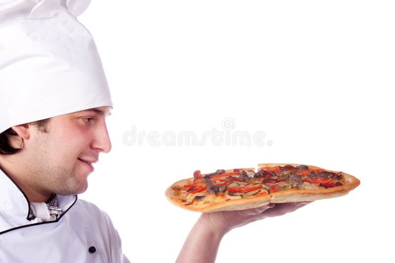 Male Chef Holding Open Two Boxes of Pizza Stock Image - Image of ...