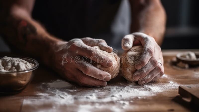 Male Chef Kneading Dough with Hands Generative Ai Stock Illustration ...
