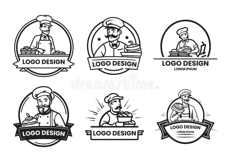 Male Chef Logo in Flat Line Art Style Stock Vector - Illustration of ...