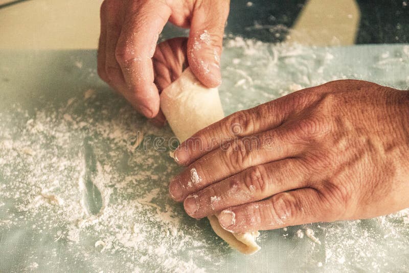 Male Chef Making Dough Rolls on the Kitchen Table Stock Image - Image ...