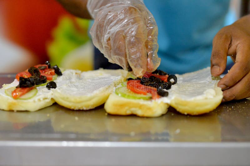 Chef Preparing Sandwich with Vegetables, Close Up Stock Image - Image ...