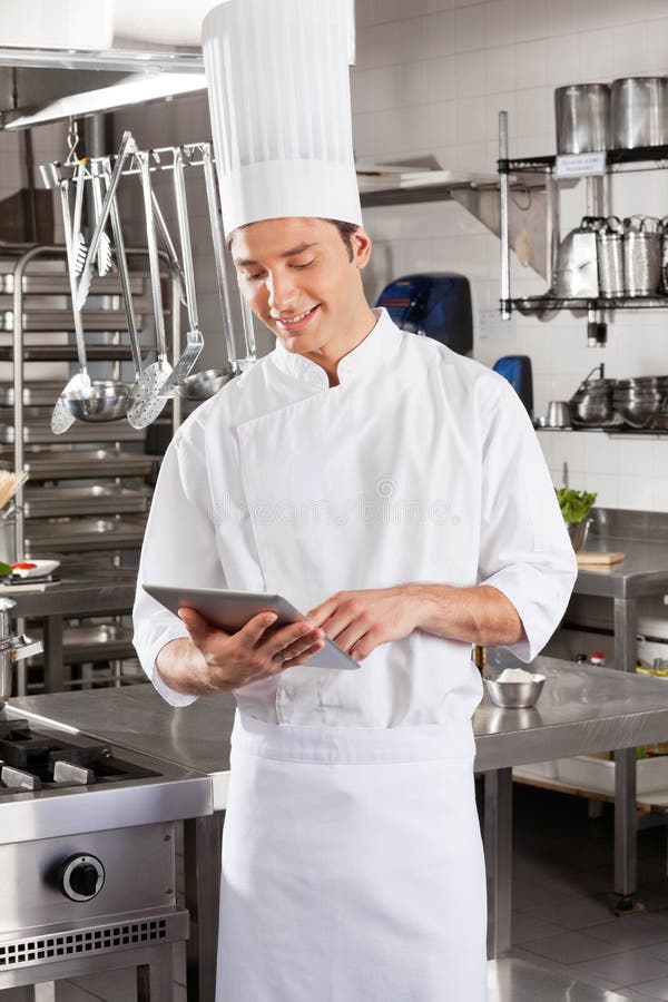 Chef Using Digital Computer In Kitchen Stock Image - Image of prepare ...