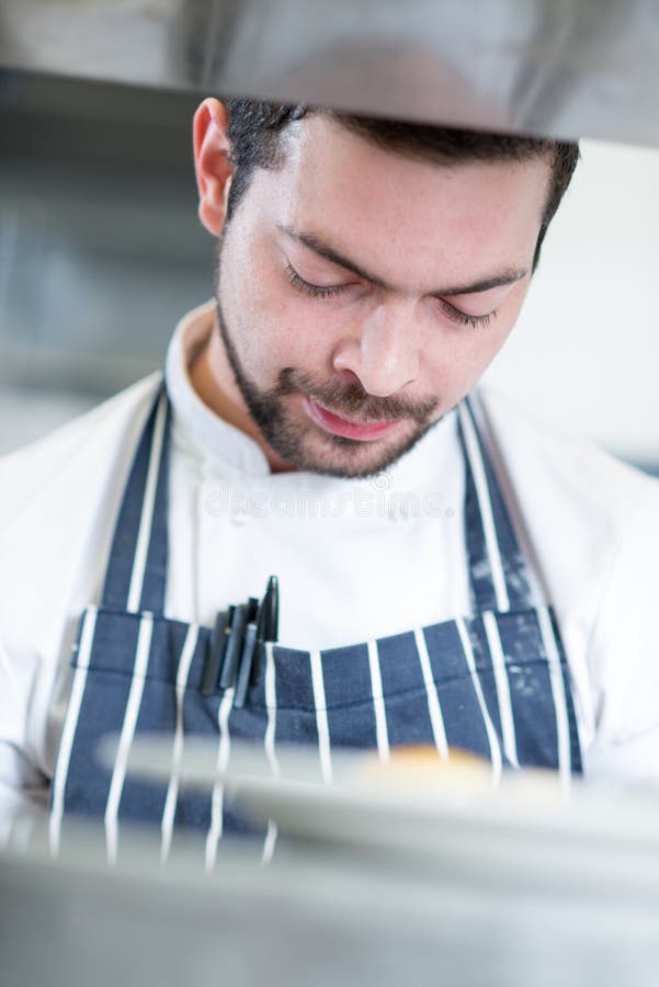 Male Chef at Work in a Commercial Kitchen Stock Image - Image of cook ...