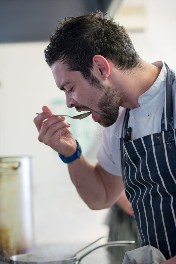 Male chef at work stock photo. Image of work, kitchen - 76097402