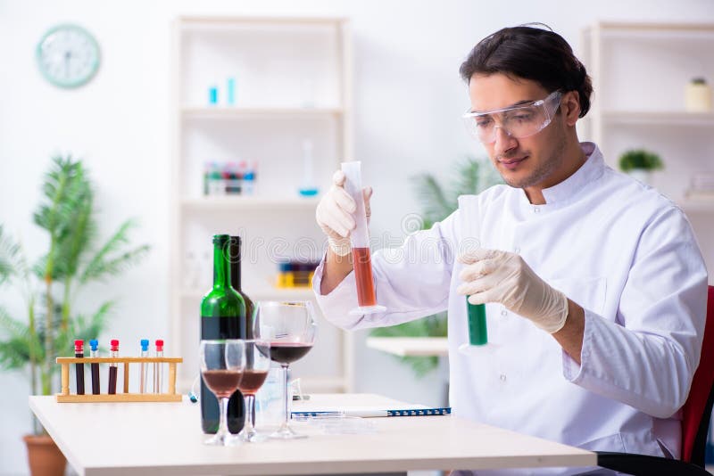 Male Chemist Examining Wine Samples at Lab Stock Photo - Image of ...