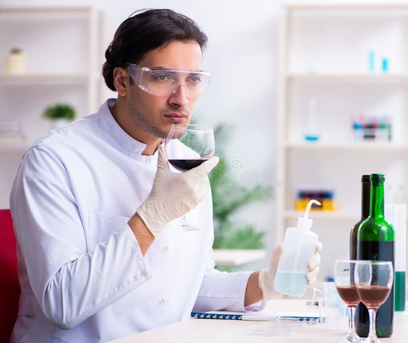 Male Chemist Examining Wine Samples at Lab Stock Image - Image of ...