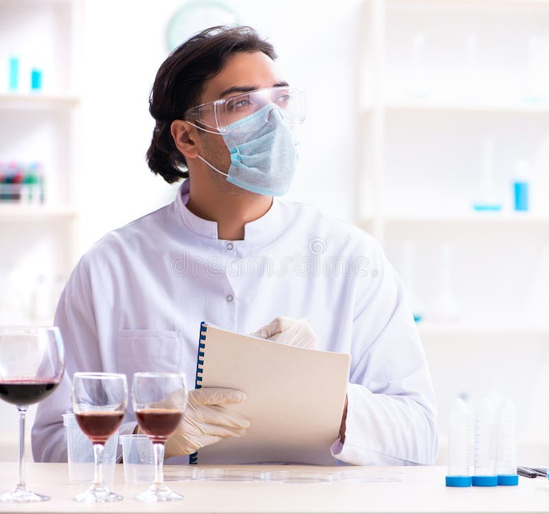 Male Chemist Examining Wine Samples at Lab Stock Photo - Image of ...
