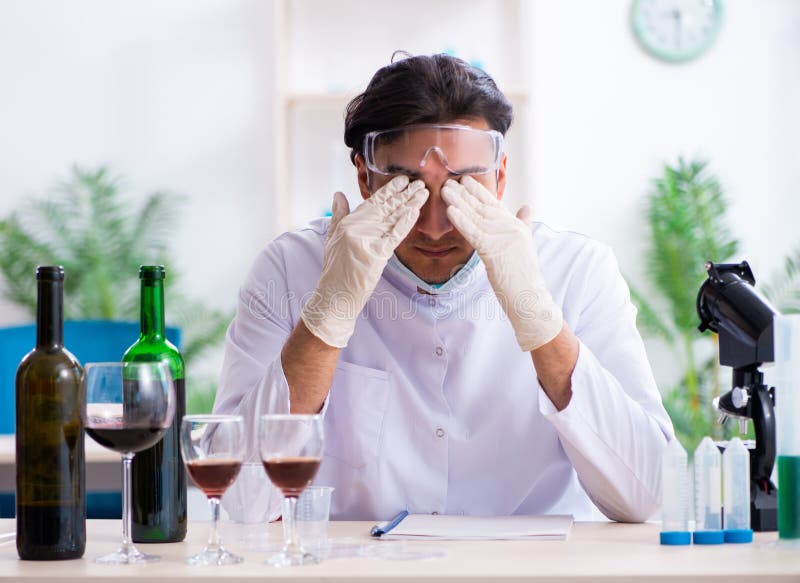 Male Chemist Examining Wine Samples at Lab Stock Image - Image of ...