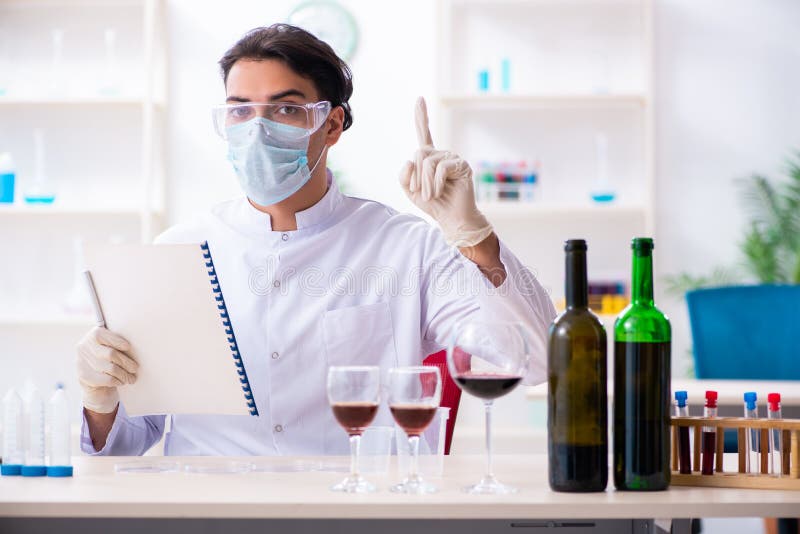 Male Chemist Examining Wine Samples at Lab Stock Photo - Image of ...