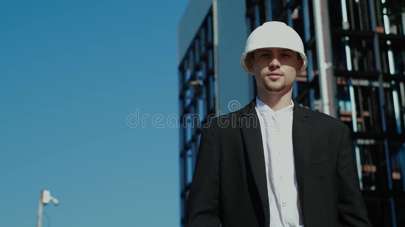 Male Civil Engineer Contractor in Safety Helmet and Jacket Standing on ...