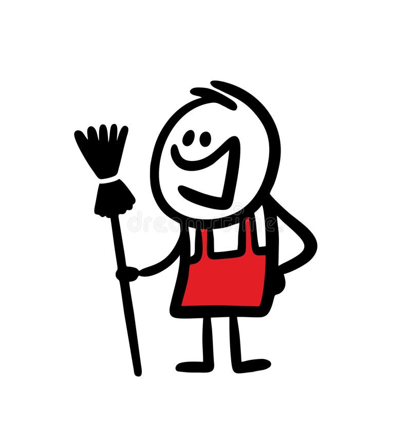 Male Cleaner Stands with a Broom after Working. Stock Vector ...
