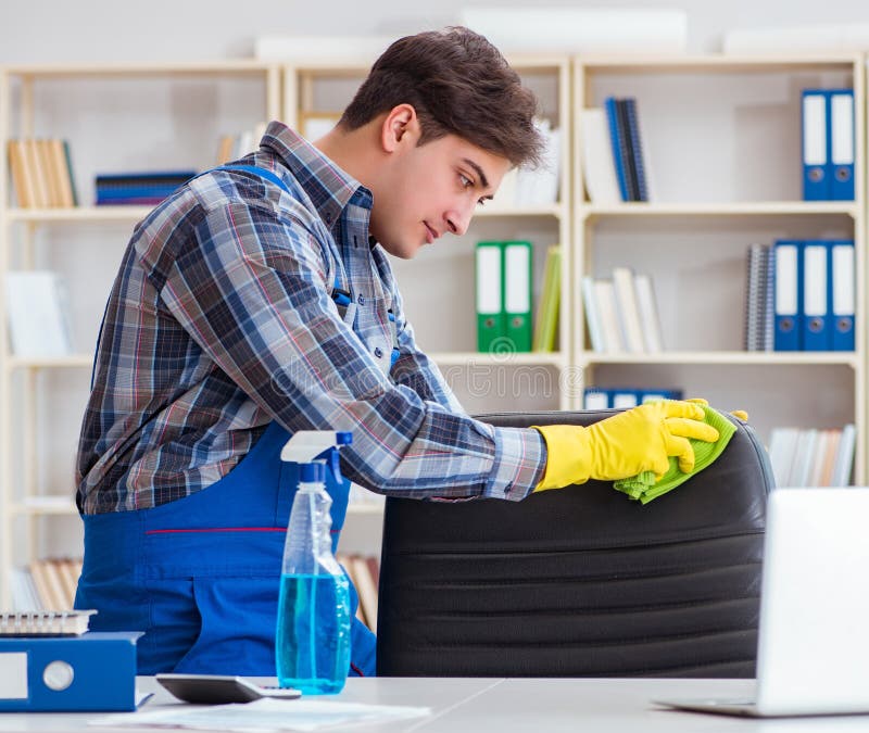 Male Cleaner Working in the Office Stock Image - Image of mopping, maid ...