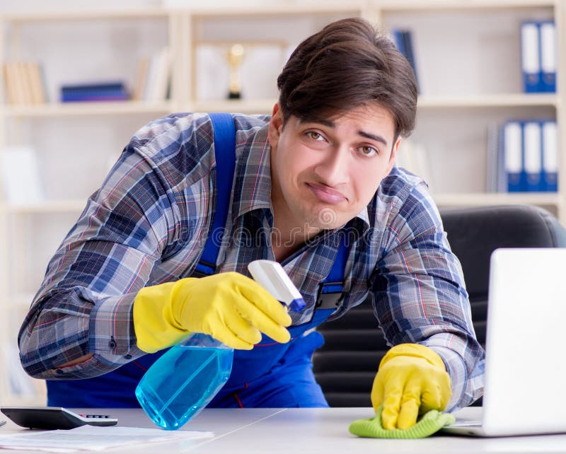 Male Cleaner Working in the Office Stock Image - Image of home ...