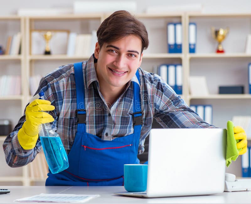 Male Cleaner Working in the Office Stock Image - Image of house ...