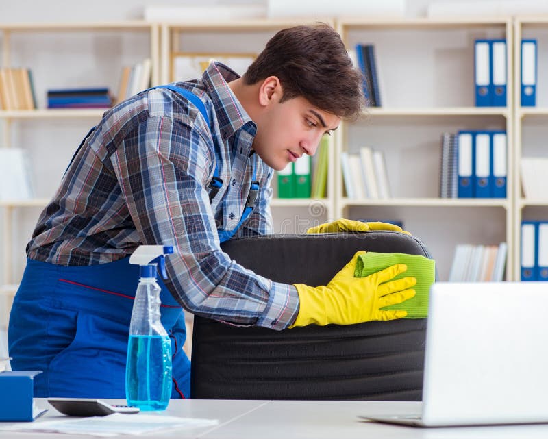 Male Cleaner Working in the Office Stock Image - Image of cleaning ...