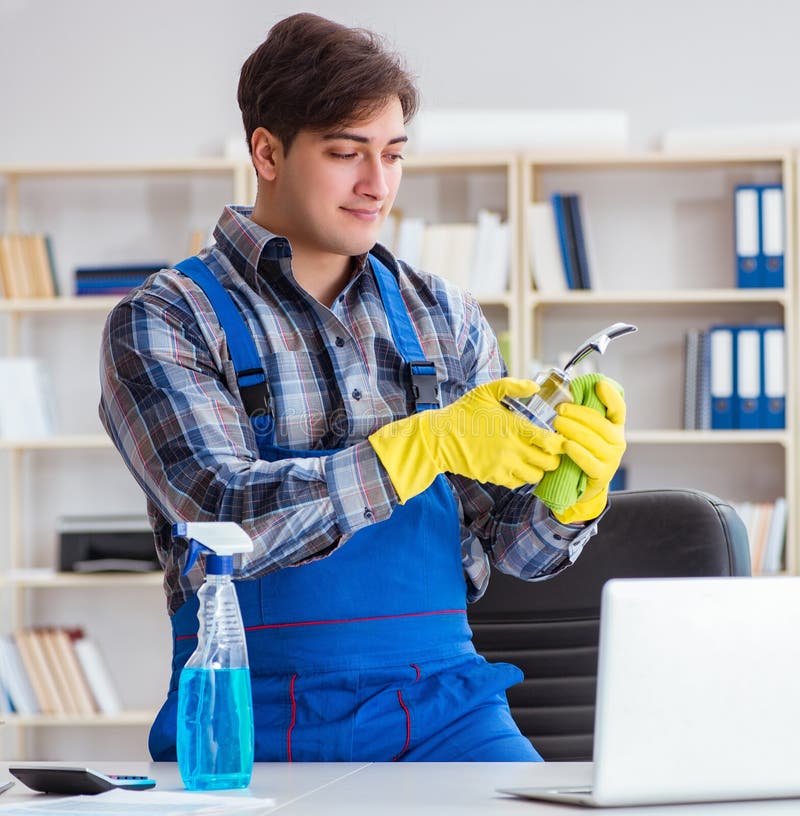 Male Cleaner Working in the Office Stock Image - Image of occupation ...