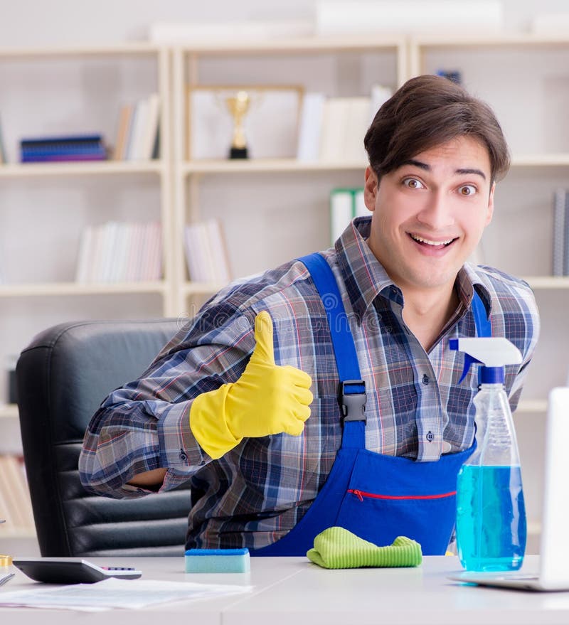 Male Cleaner Working in the Office Stock Image - Image of home ...