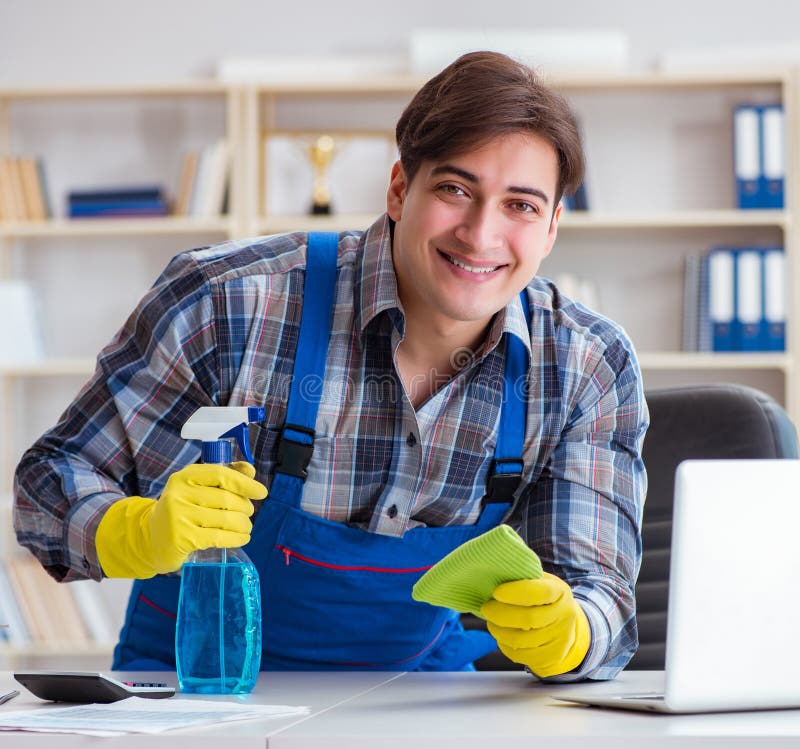 Male Cleaner Working in the Office Stock Image - Image of dust, manual ...