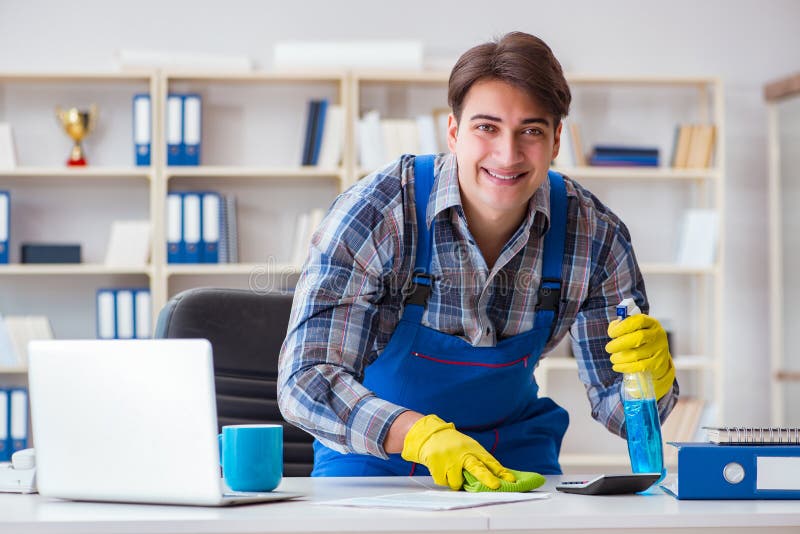 The Male Cleaner Working in the Office Stock Image - Image of ...
