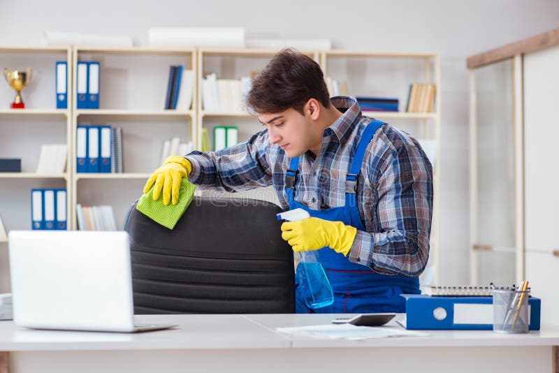 The Male Cleaner Working in the Office Stock Photo - Image of cleaning ...