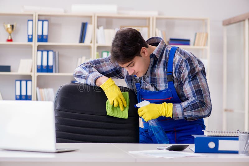 The Male Cleaner Working in the Office Stock Image - Image of ...