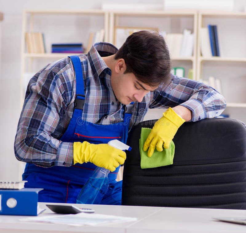 Male Cleaner Working in the Office Stock Photo - Image of dust ...