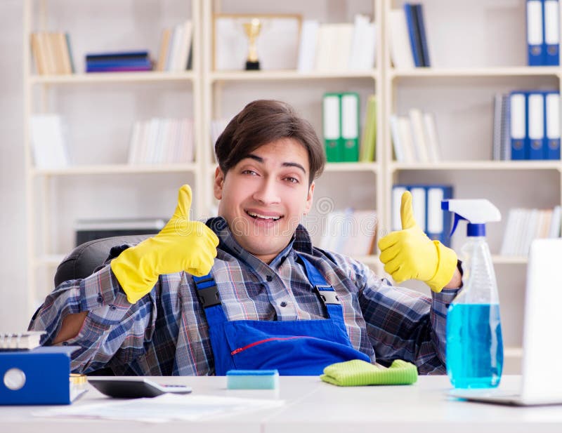 Male Cleaner Working in the Office Stock Photo - Image of dirty ...