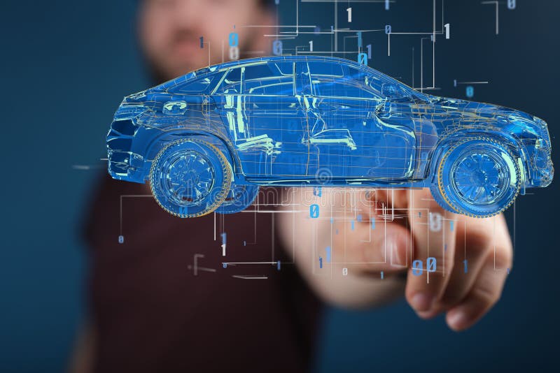 Male Clicking on a 3D Rendered Car on His Palm Stock Image - Image of ...