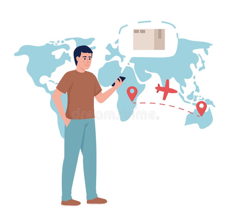 Male Client Checking Parcel Delivery Status on Phone Flat Concept ...