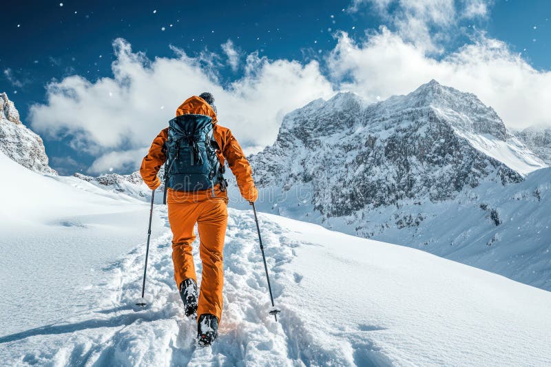 Male Climber Walking through Snow To Top Stock Image - Image of adult ...