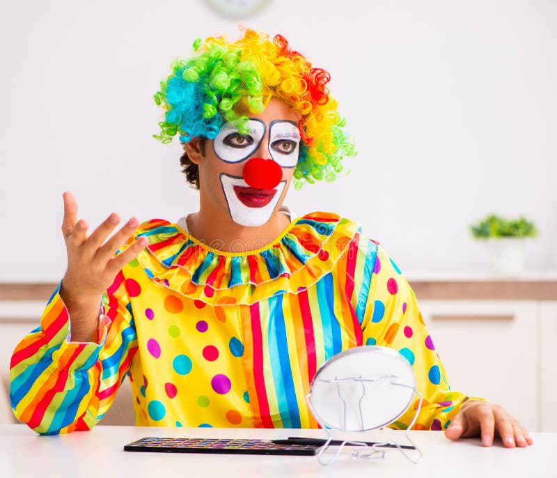 Male Clown Preparing for Perfomance at Home Stock Image - Image of ...