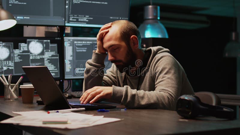 Male Coder Feeling Sleepy And Working On Programming Code Stock Video Video Of Code Html