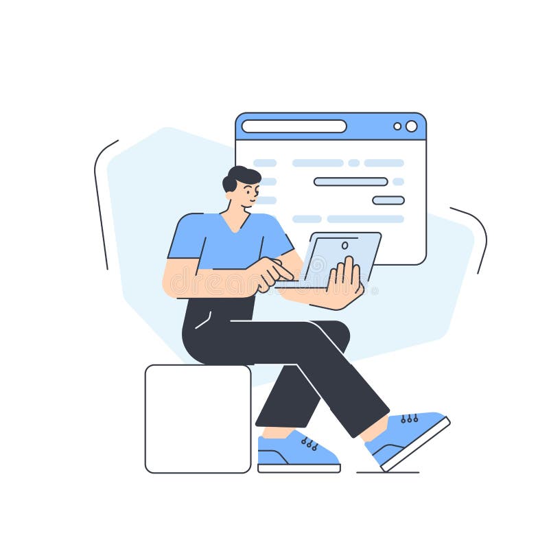 Male Coder Programming Web Site Service Mobile Application Use Laptop