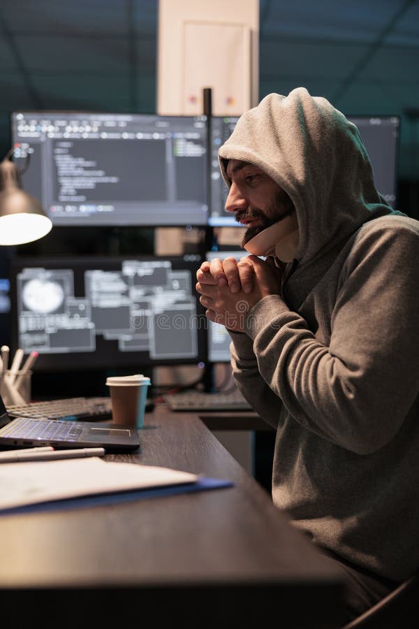 Male Coder Wearing Cervical Collar Feeling Cold Stock Photo - Image of ...