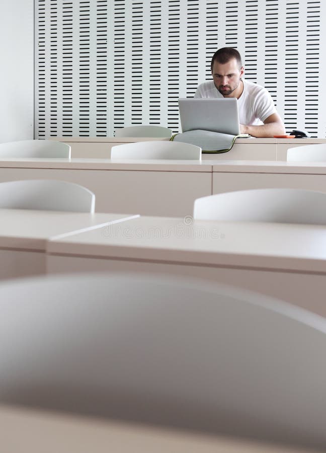 Male College Student Working on His Laptop Stock Photo - Image of ...