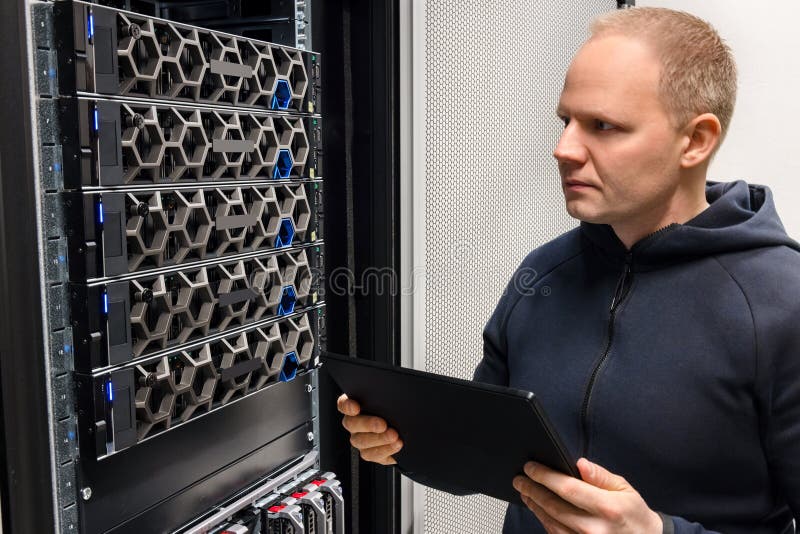 Male Computer Engineer Installing Blade Server in Chassis Stock Photo ...