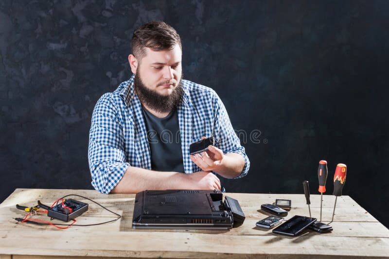 Engineer Cant Fix Problem with Computer Hardware Stock Image - Image of ...
