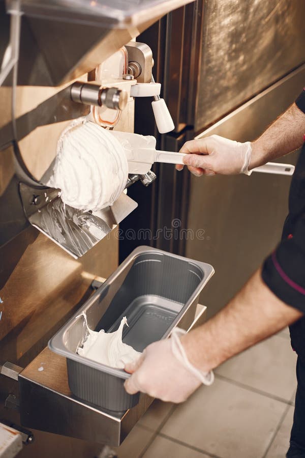 Male Confectioner Making Ice Cream at Manufacture Stock Image - Image ...