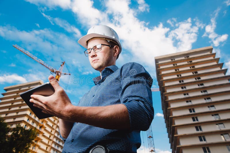 Male Construction Builder Worker Stock Image - Image of happy, crane ...