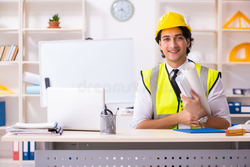 The Male Construction Engineer Working in the Office Stock Photo ...
